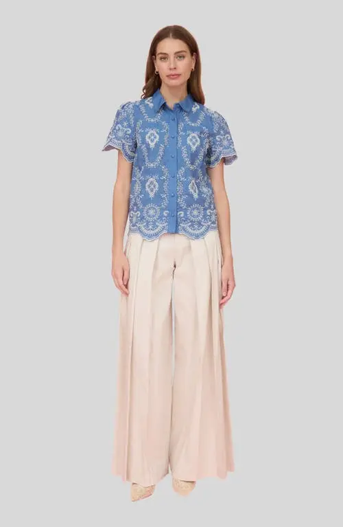 ZOE AND CLAIRE Embroidered Eyelet Cotton Button-up Top
