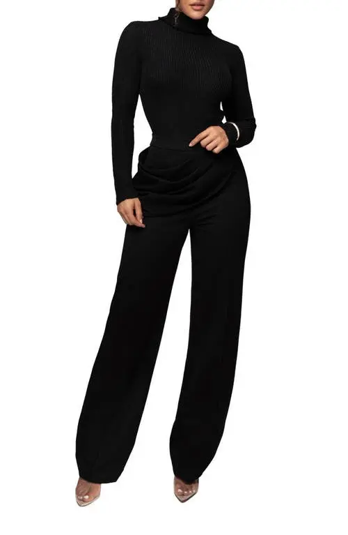 JLUXLABEL Ribbed Turtleneck Top - Black