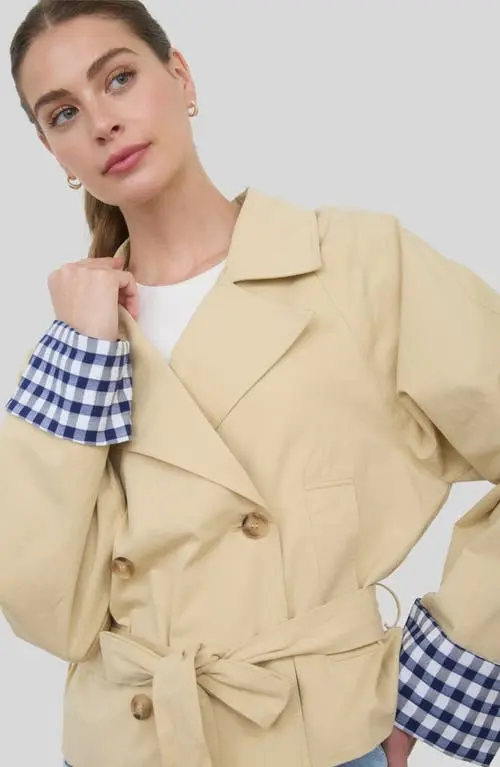 ZOE AND CLAIRE Gingham Cuff Short Trench Coat