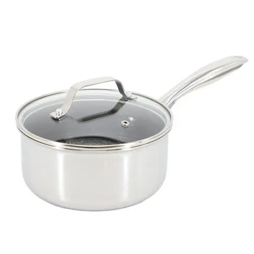 OSTER Modessa 2.5 Quart Nonstick Triply Stainless Steel Saucepan And Lid With Honeycomb Design - Metallic Silver