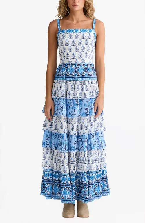 TALISMAN THE LABEL Paloma Mixed Print Cotton Maxi Dress - Blueberry Fields