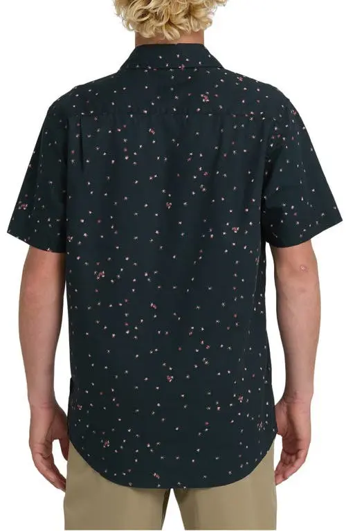 Quiksilver Ditsy Blossom Floral Classic Short Sleeve Cotton Button-up Shirt - Anthracite