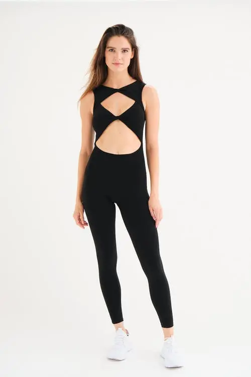 REVYVE ACTIVE Peek-a-boo Cutout Jumpsuit - Black