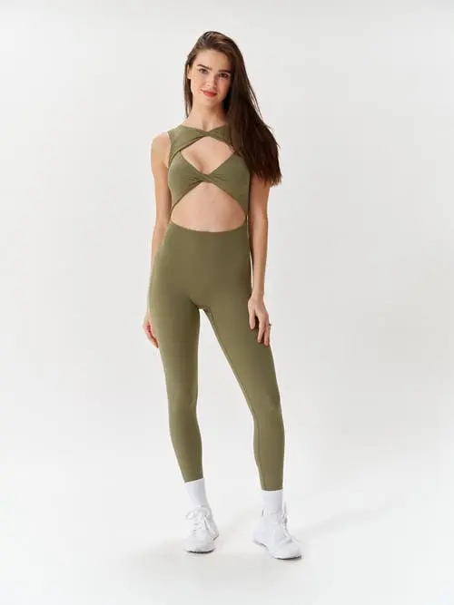 REVYVE ACTIVE Peek-a-boo Cutout Jumpsuit - Olive