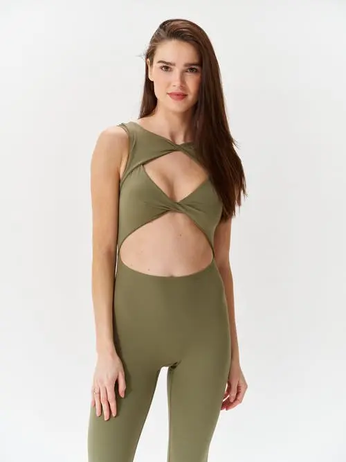 REVYVE ACTIVE Peek-a-boo Cutout Jumpsuit - Olive