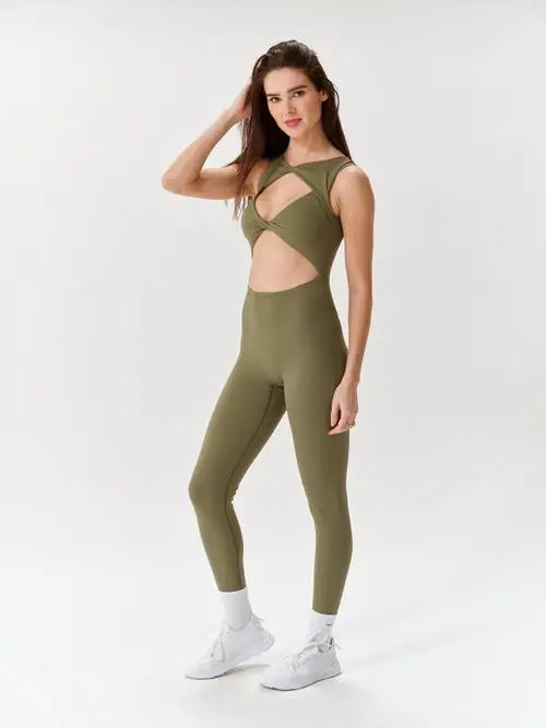 REVYVE ACTIVE Peek-a-boo Cutout Jumpsuit - Olive