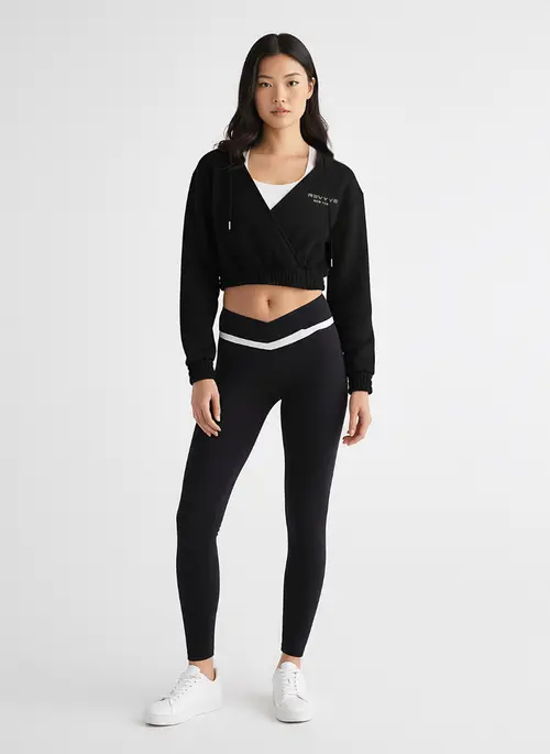 REVYVE ACTIVE Cropped V-neck Hoodie - Black