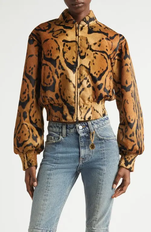 Stella McCartney Cloud Leopard Crop Velveteen Bomber Jacket
