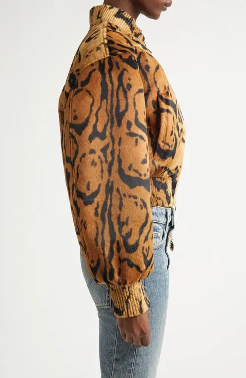 Stella McCartney Cloud Leopard Crop Velveteen Bomber Jacket
