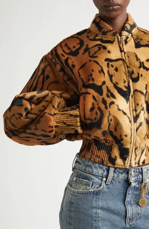 Stella McCartney Cloud Leopard Crop Velveteen Bomber Jacket