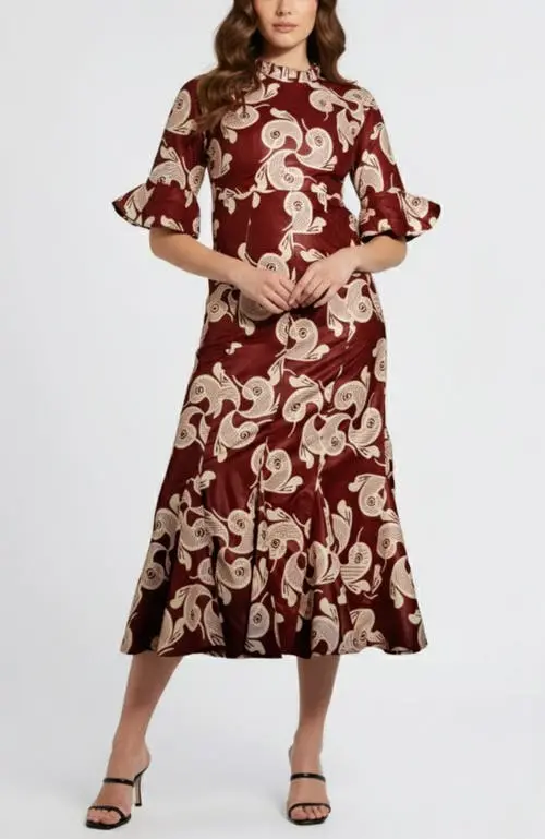 ELISAMAMA Tiwa Printed Midi Dress - Red