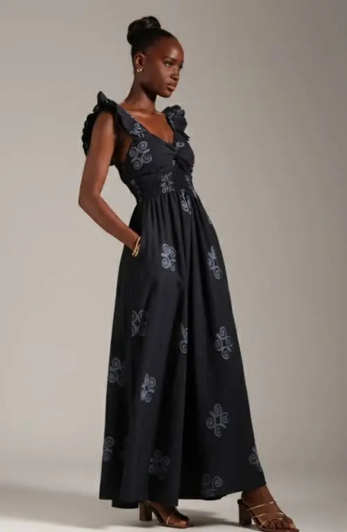 ELISAMAMA Ibukun Printed Maxi Dress - Black