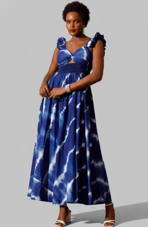 ELISAMAMA Ibukun Printed Maxi Dress - Cool Blue