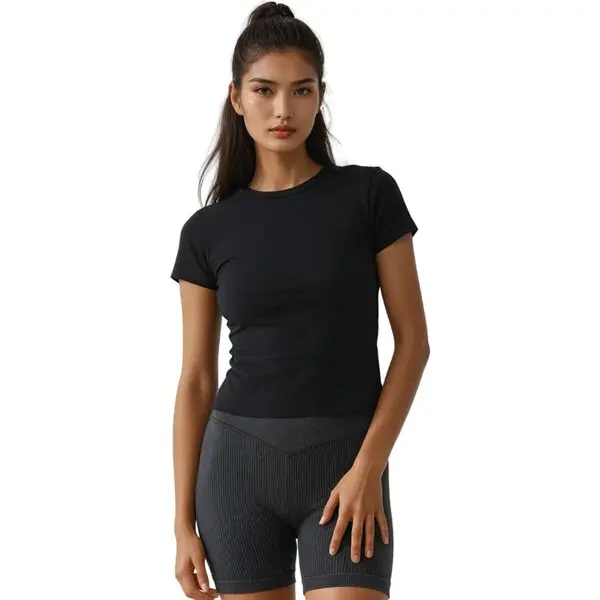 BLVCK Ribbed Performance Top With Built-in Bra - Black