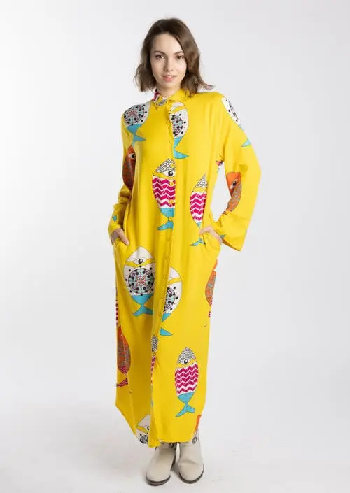 LE FAFO Laia Printed Shirtdress - Yellow Printed