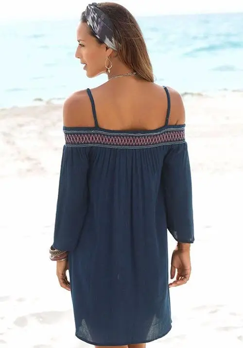 LASCANA Embroidered Cold Shoulder Dress