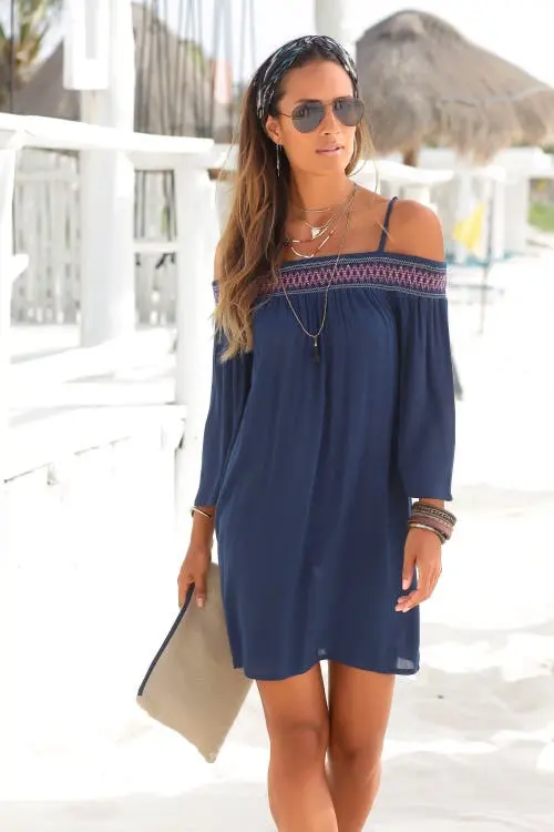 LASCANA Embroidered Cold Shoulder Dress