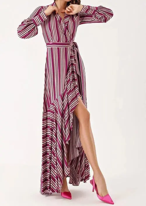 LE FAFO Striped Maxi Wrap Dress