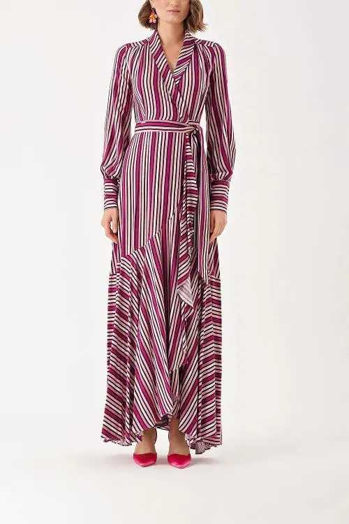 LE FAFO Striped Maxi Wrap Dress