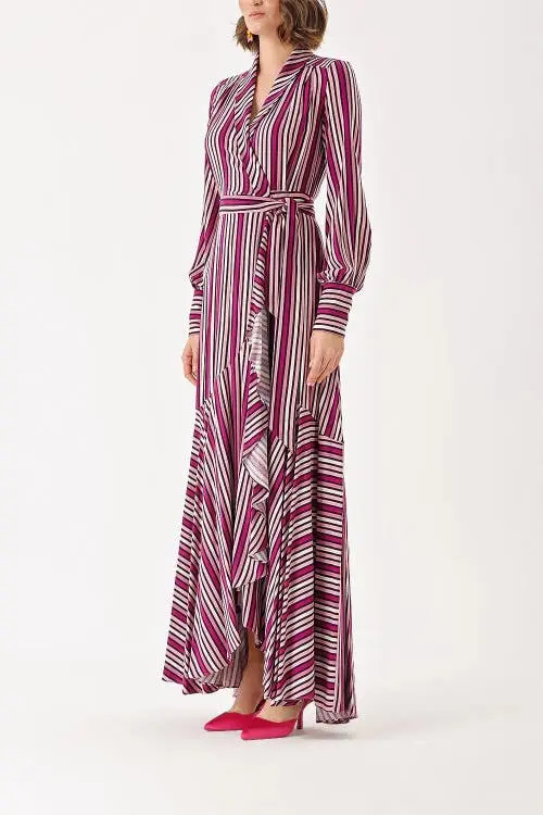 LE FAFO Striped Maxi Wrap Dress