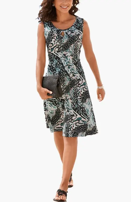 LASCANA Printed Keyhole Dress - Black Multi