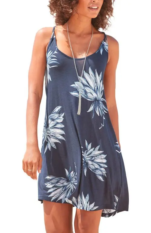 LASCANA Printed Beaded Strap Dress - Dark Blue Multi