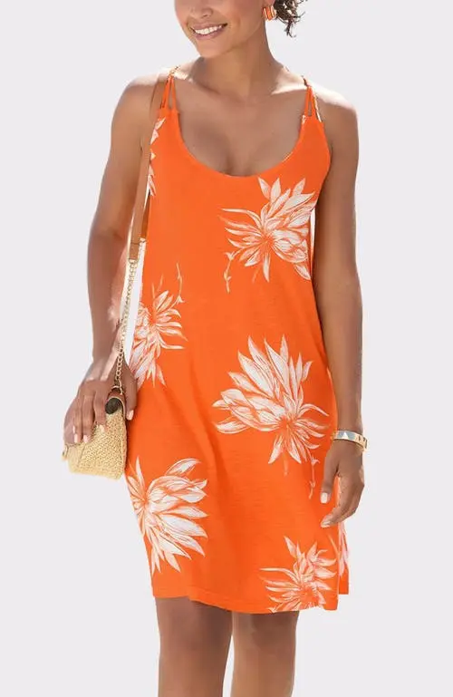 LASCANA Printed Beaded Strap Dress - Orange Multi