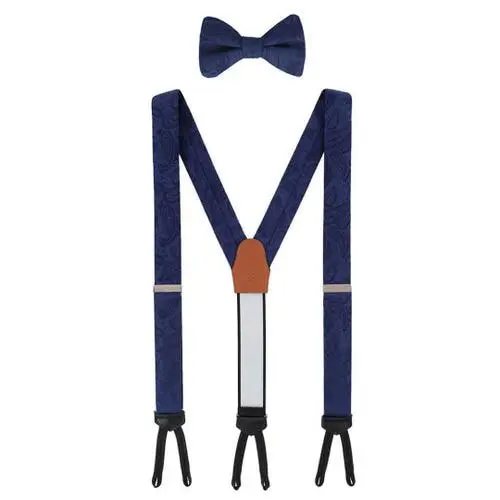 Trafalgar Banbury Paisley Silk Suspenders And Bow Tie Set - Navy Blue