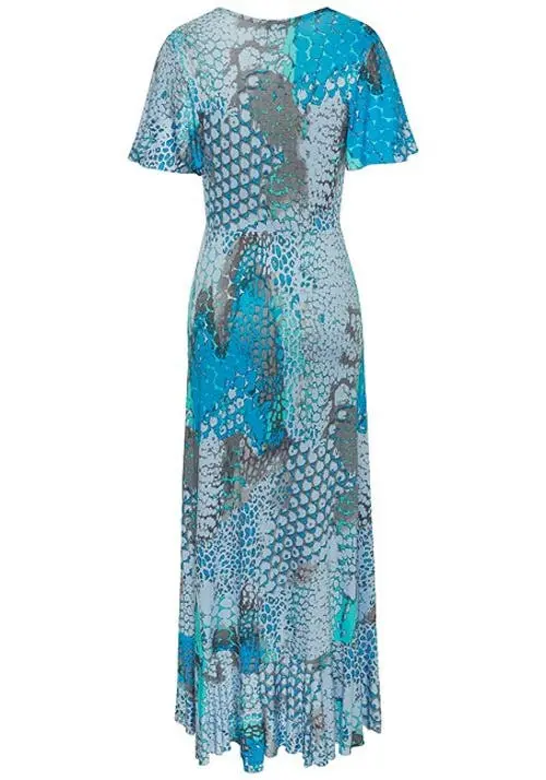 LASCANA Printed Side Slit Maxi Dress - Blue Multi