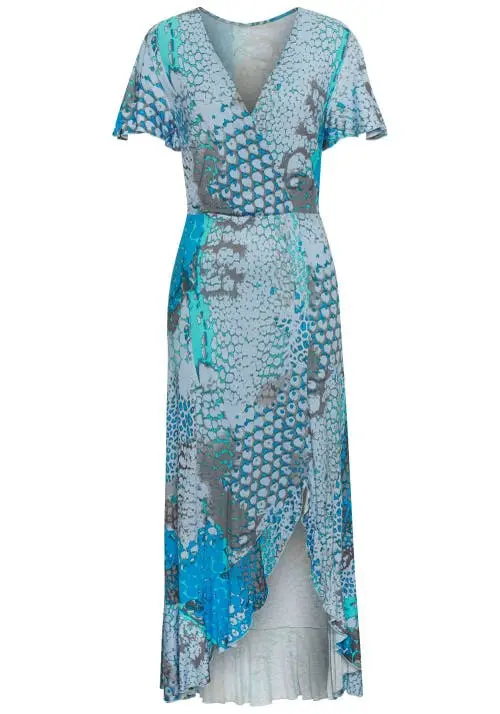 LASCANA Printed Side Slit Maxi Dress - Blue Multi