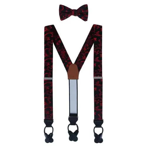 Trafalgar Christian Brocade Silk Suspenders And Bow Tie Set - Red
