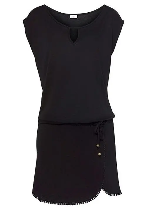 LASCANA Crochet Hem Mini Dress - Black