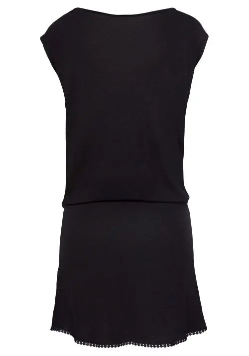 LASCANA Crochet Hem Mini Dress - Black
