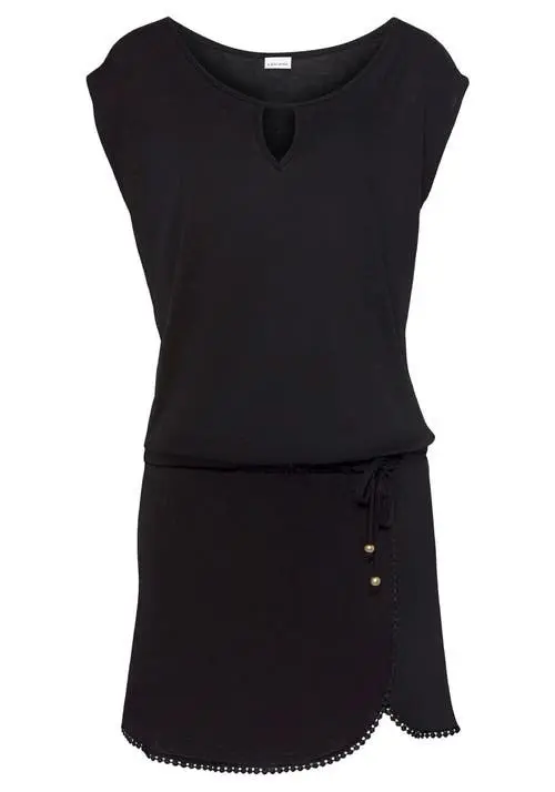 LASCANA Crochet Hem Mini Dress - Black