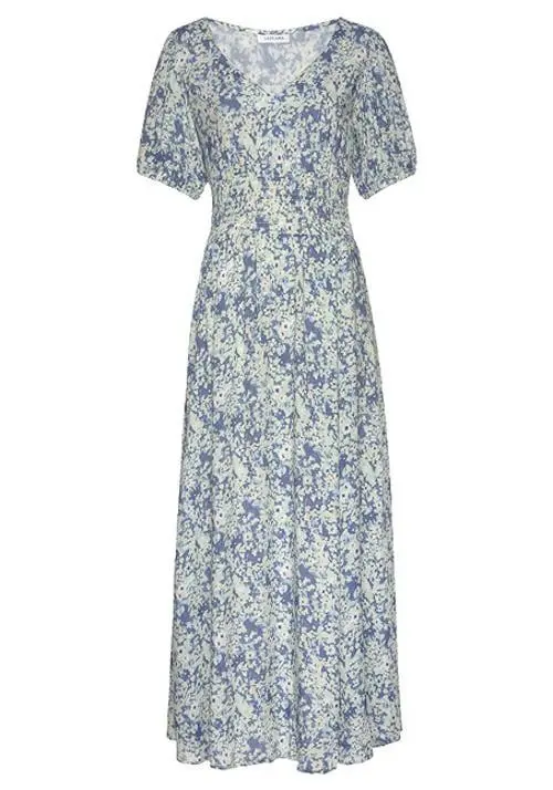 LASCANA Floral Puff Sleeve Maxi Dress