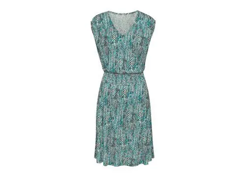 LASCANA Smocked Waist V-neck Dolman Sleeve Dress - Turquoise Rose