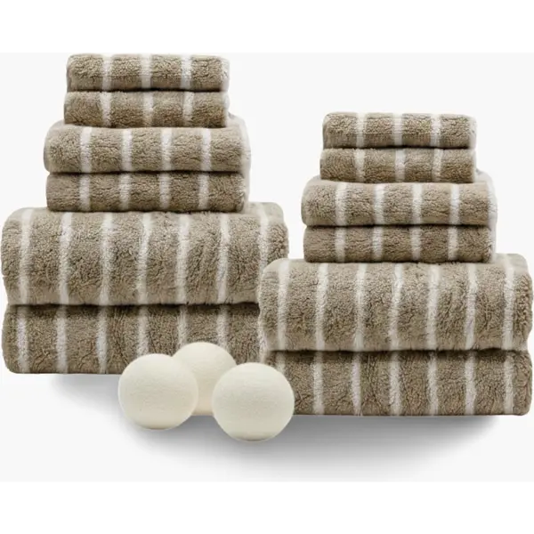 ITALIC Ultraplush Australian Cotton Towel 12-piece Family Set - Striped Tan