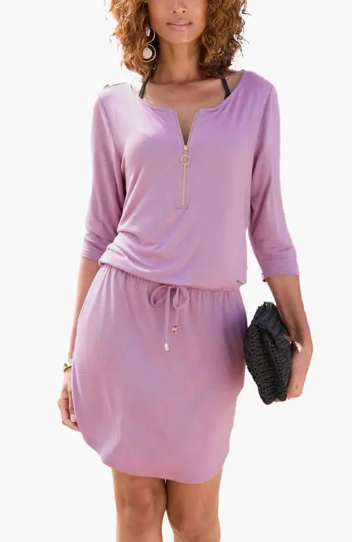 LASCANA Zipper Detail Mini Dress - Lilac