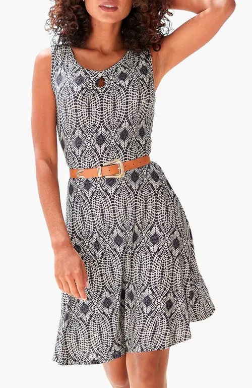LASCANA Sleeveless Printed A-line Dress With Keyhole Detail - Navy Sand