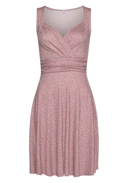 LASCANA Printed Wrap Look V-neck Dress - Leopard Mauve