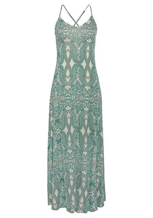 LASCANA Printed Criss-cross Strap Maxi Dress - Green Patterned