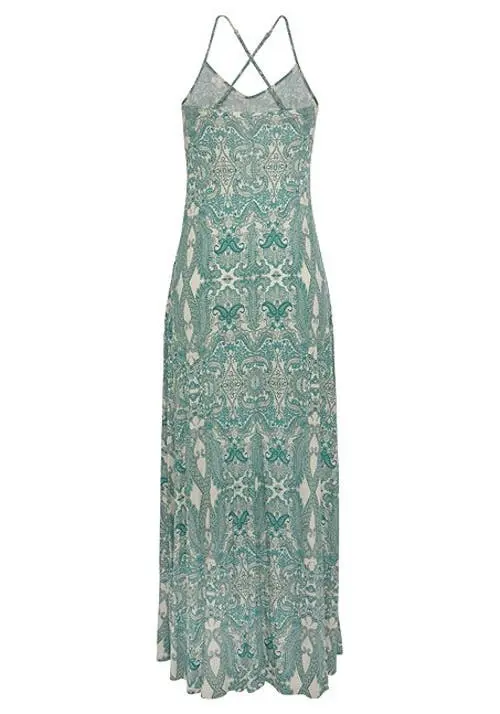 LASCANA Printed Criss-cross Strap Maxi Dress - Green Patterned