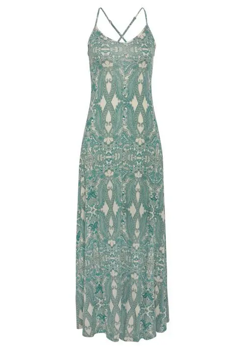 LASCANA Crisscross Strap Printed Maxi Dress - Green Patterned