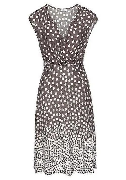 LASCANA Polka Dot V-neck Wrap Dress - Brown Multi