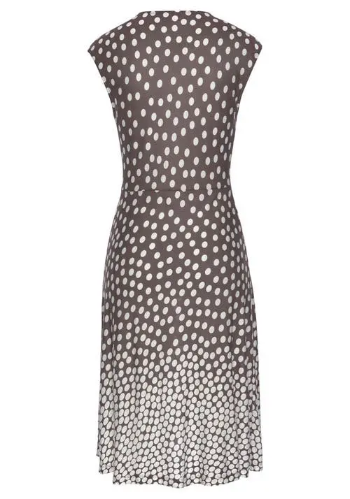 LASCANA Polka Dot V-neck Wrap Dress - Brown Multi