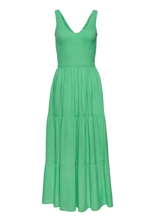 LASCANA Smocked V-neck Maxi Dress - Green