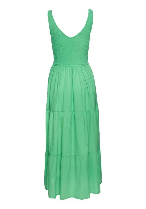 LASCANA Smocked V-neck Maxi Dress - Green