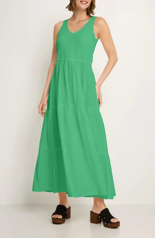 LASCANA Smocked V-neck Maxi Dress - Green