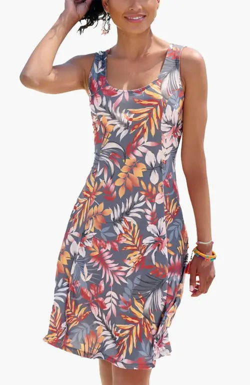 LASCANA Floral Print Strappy Back Mini Dress - Grey Printed