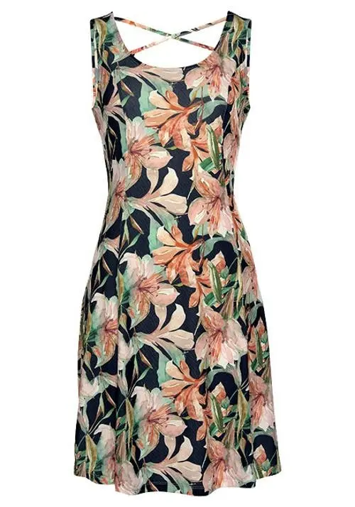 LASCANA Floral Print Mini Dress With Strappy Back